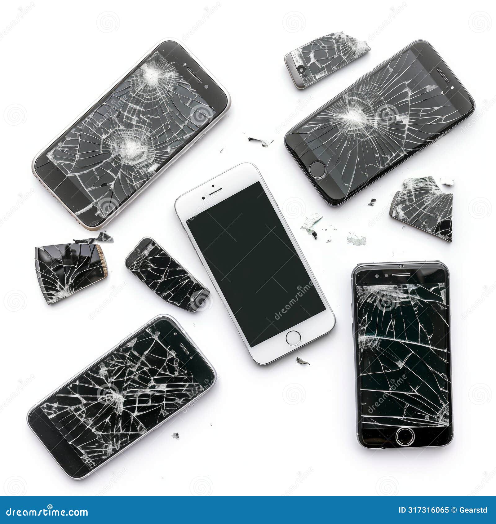 Collection of Smartphones with Cracked Screens Stock Image - Image of ...