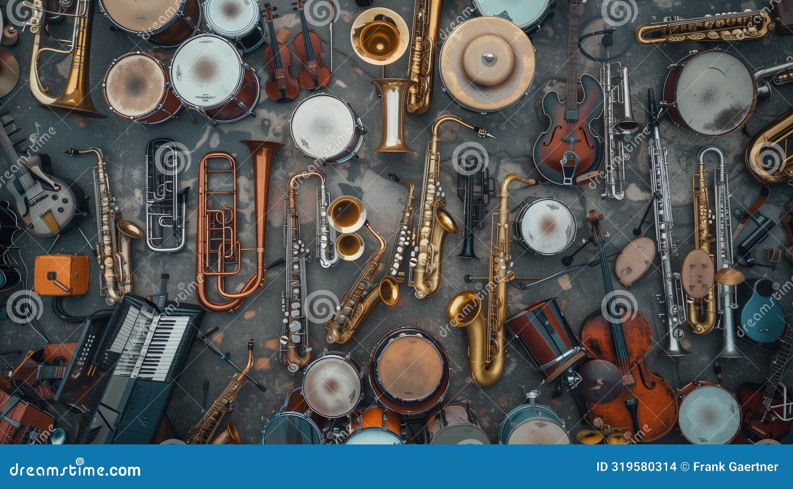 Diverse Array of Jazz Instruments Meticulously Arranged on a Textured ...