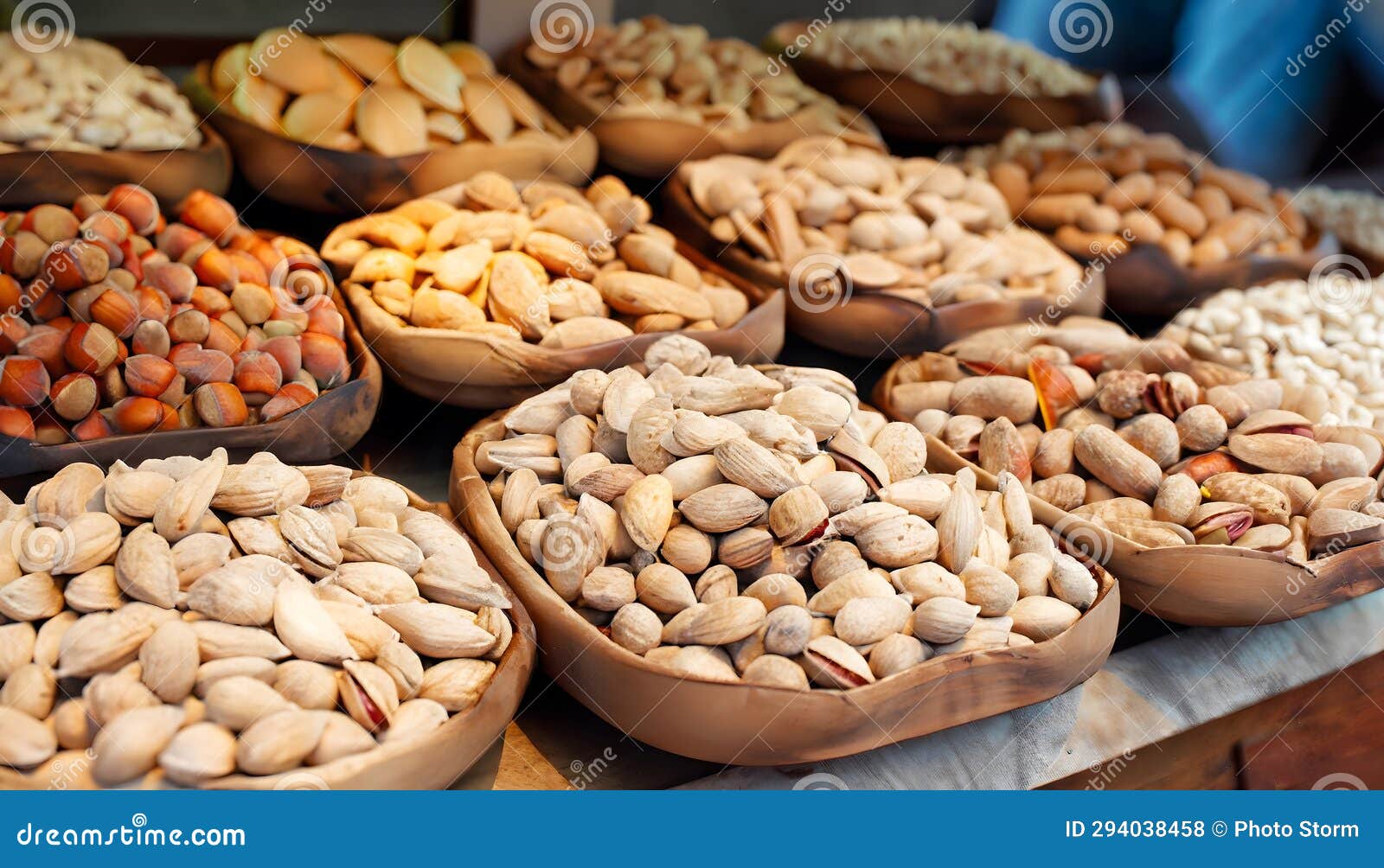 Diverse Assortment of Nuts at a Rustic Market Stall Stock Illustration ...