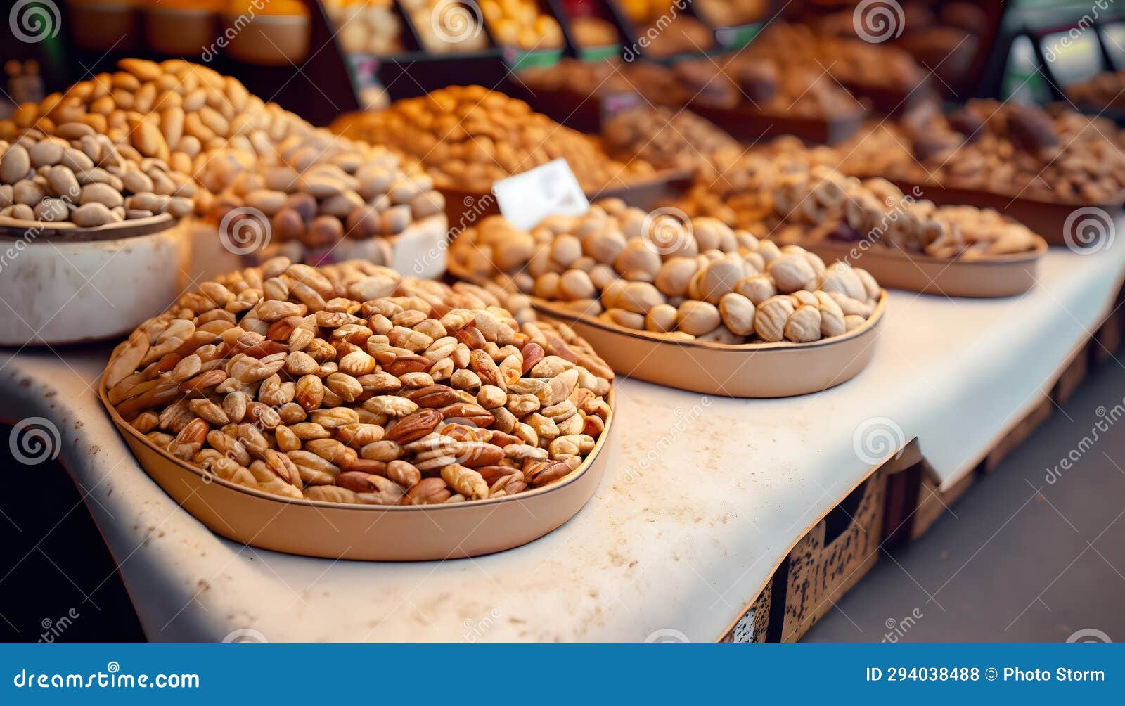 Diverse Assortment of Nuts at a Rustic Market Stall Stock Illustration ...