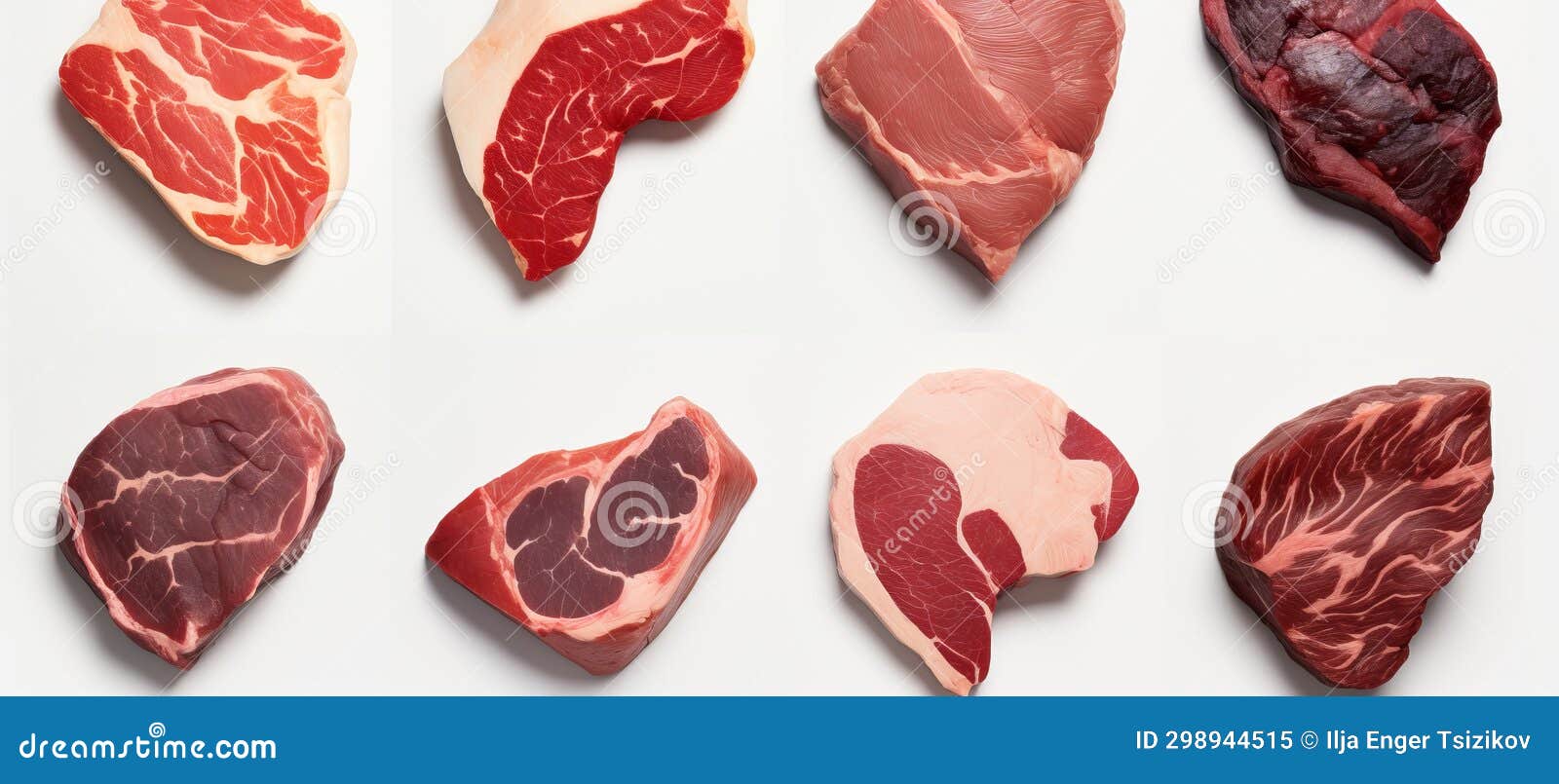 Diverse Assortment of Raw Steaks, Viewed from a Top Down Perspective ...