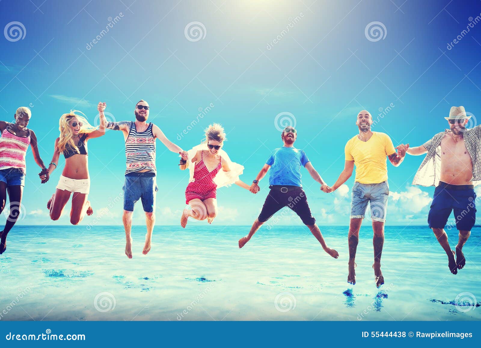 Diverse Beach Summer Friends Fun Jump Shot Concept Stock Photo - Image ...