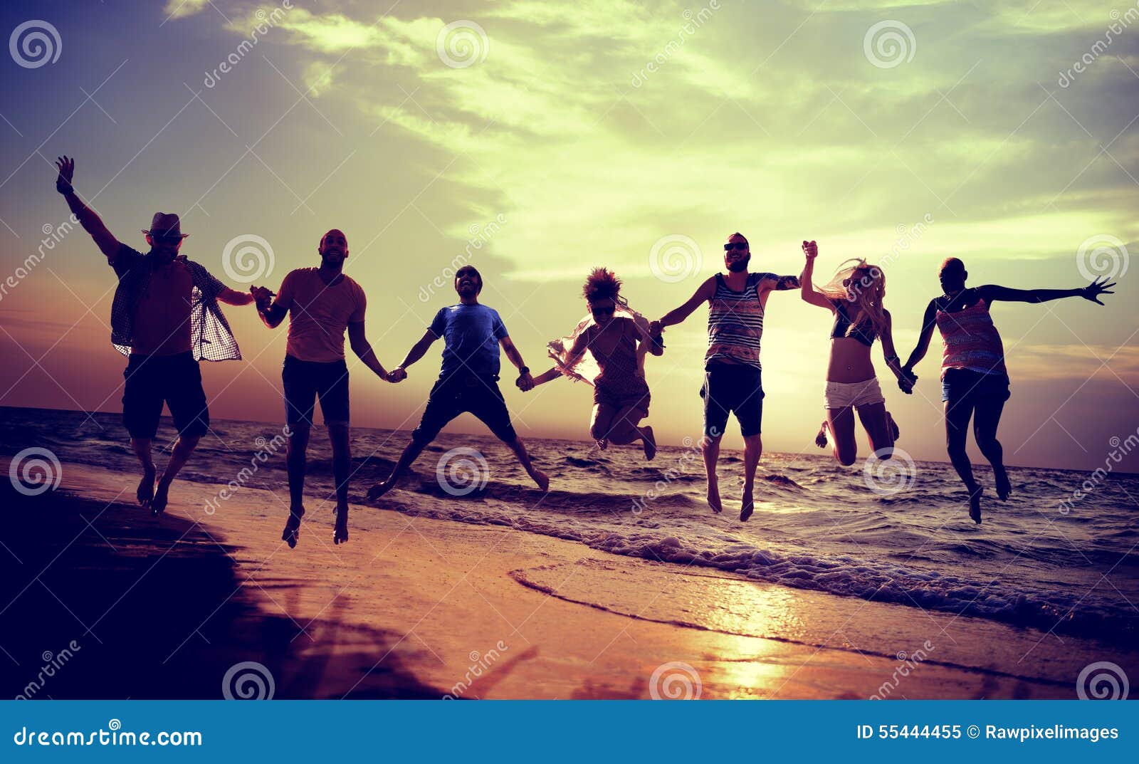 Diverse Beach Summer Friends Fun Jump Shot Concept Stock Image - Image ...