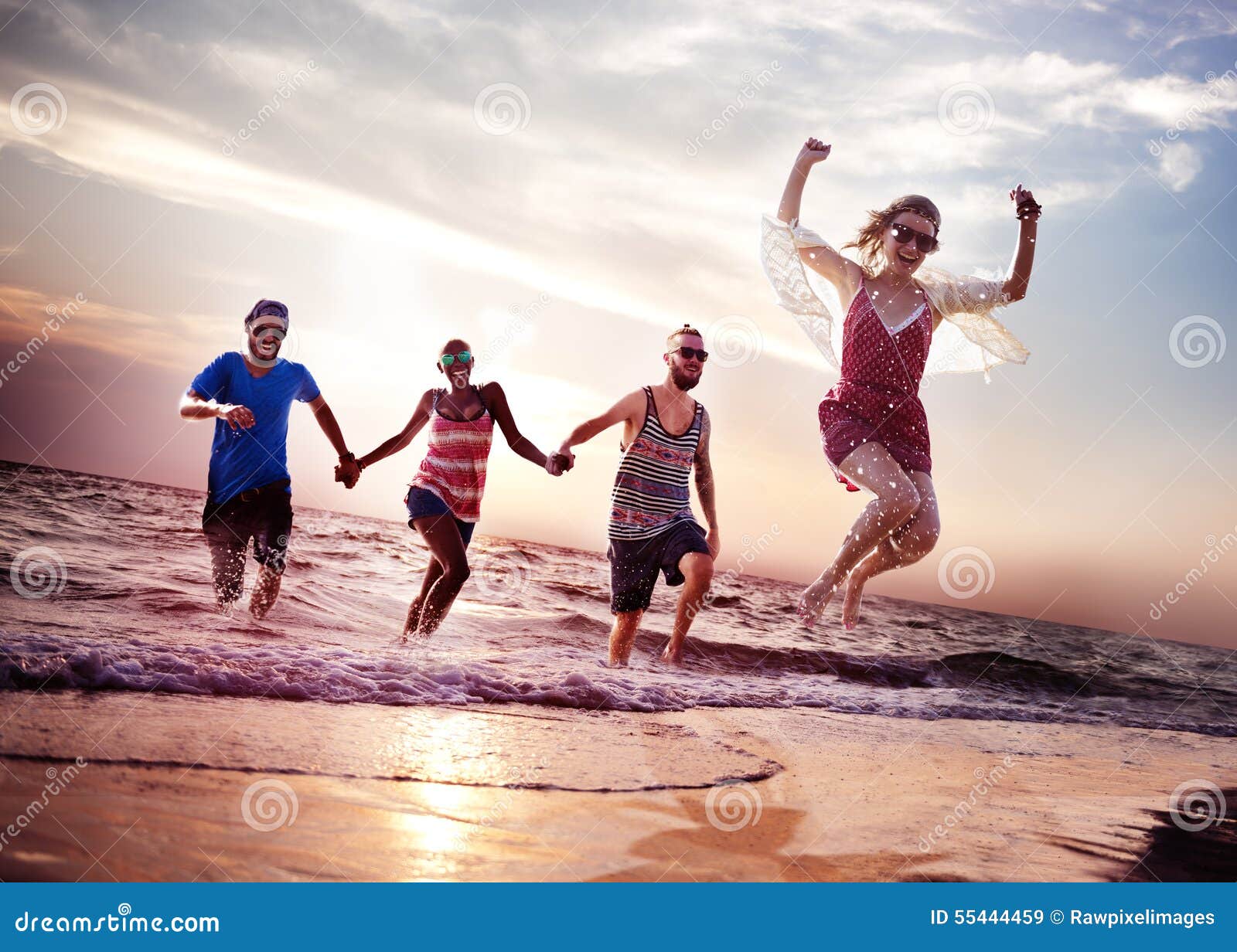 Diverse Beach Summer Friends Fun Jump Shot Concept Stock Image - Image ...