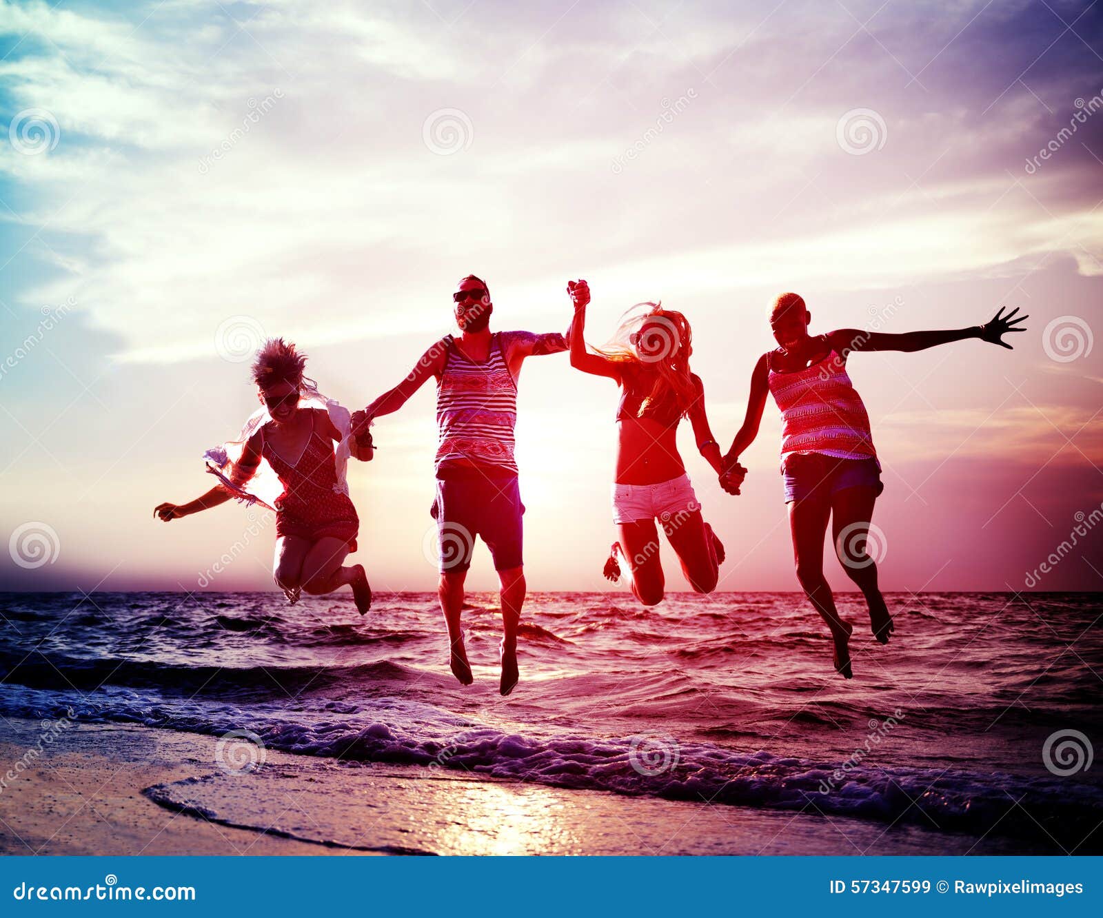 Diverse Beach Summer Friends Fun Jump Shot Concept Stock Image - Image ...
