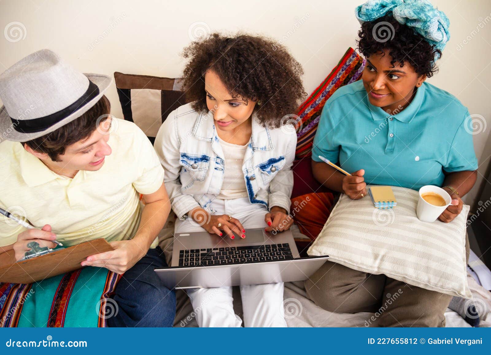 Students Studying Working Together Sitting in Living Room. Group Study ...