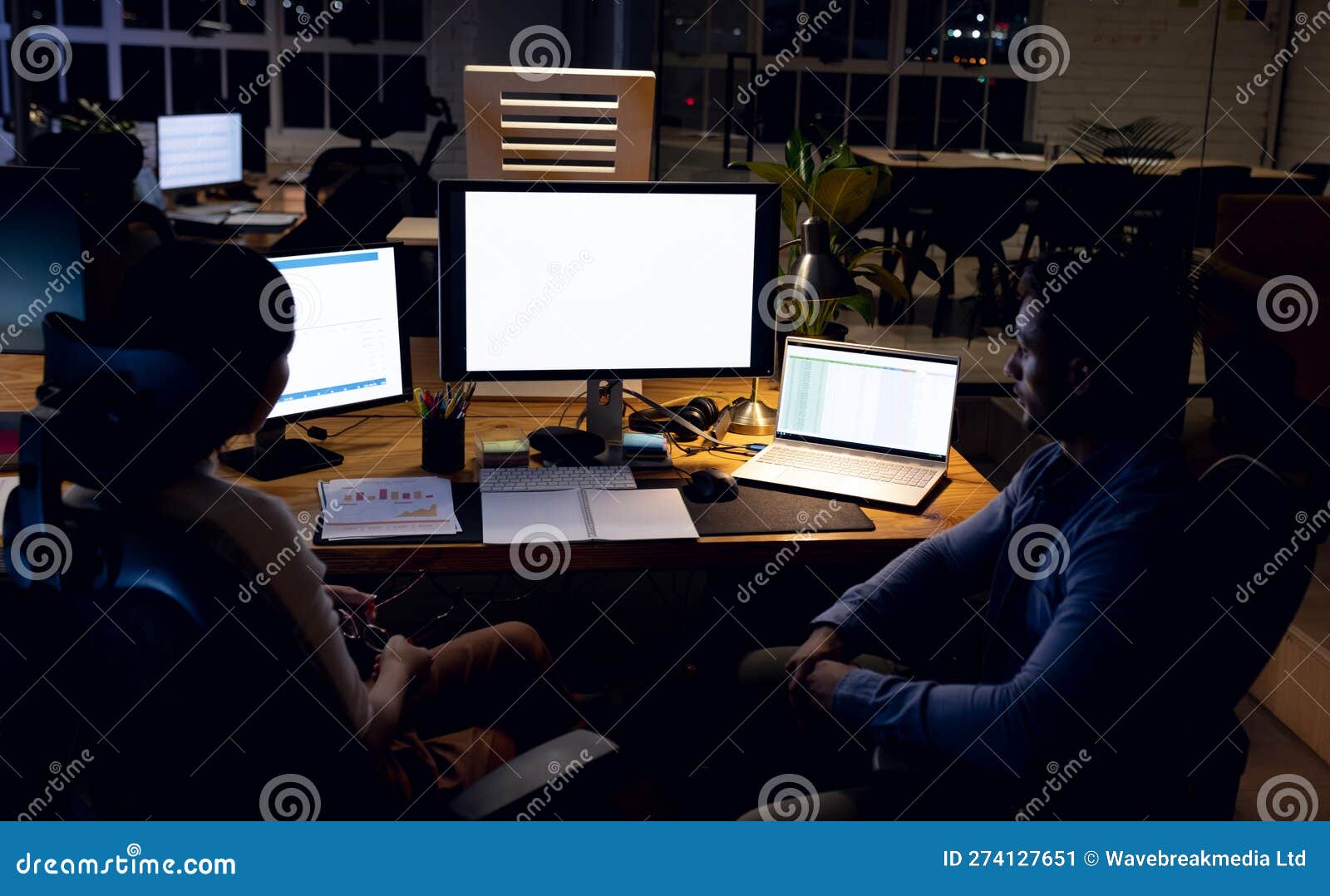 Diverse Business People at Desk, Using Computers with Copy Space on ...