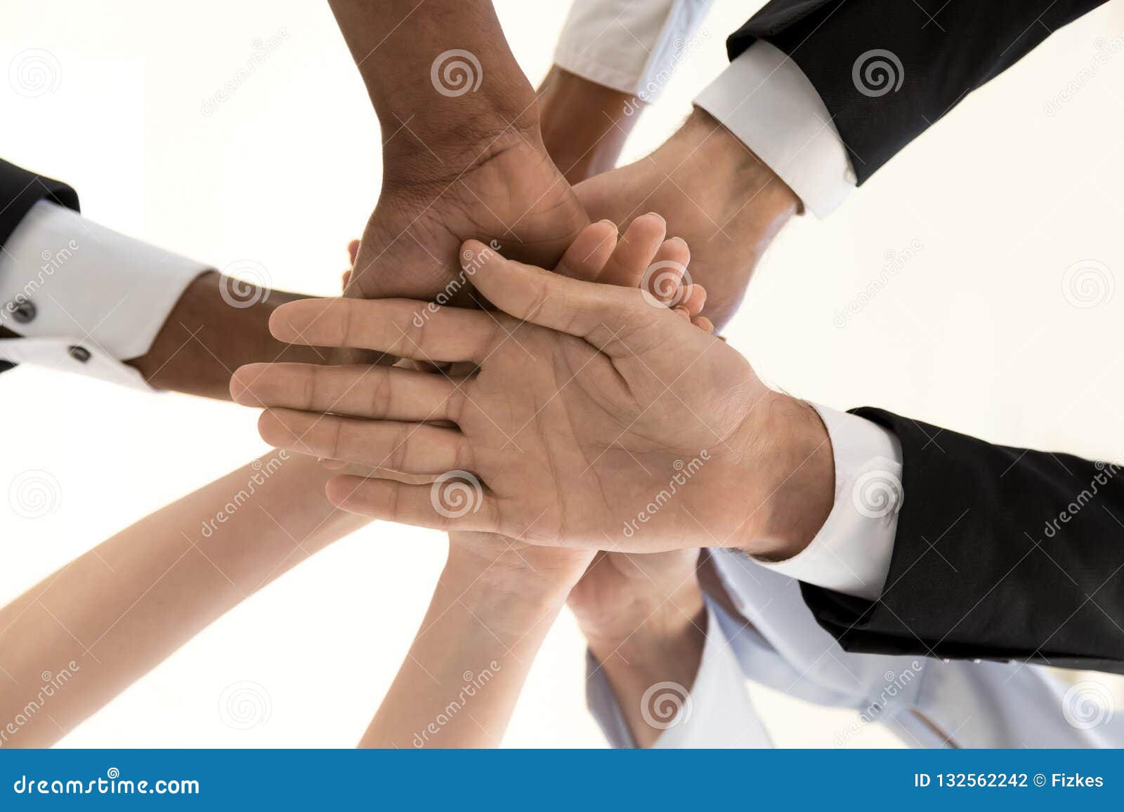 Diverse Business People Hands in Pile, Corporate Unity, Below Vi Stock ...