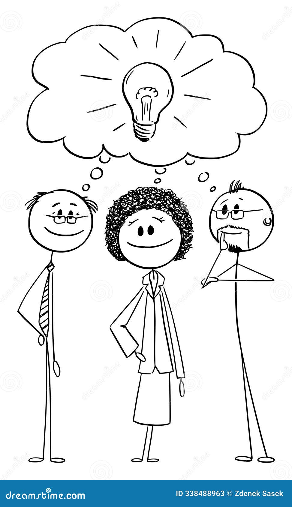 Diverse Business Team Brainstorming , Vector Cartoon Stick Figure ...