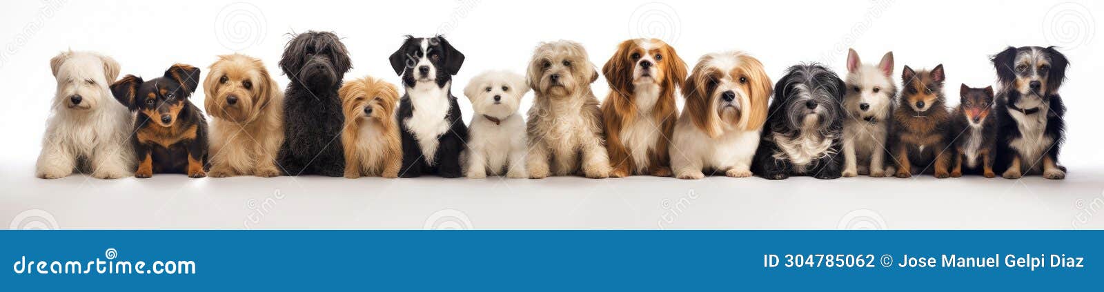 Diverse Canine Assembly: A Charming Line-Up Of Various Dog Breeds ...
