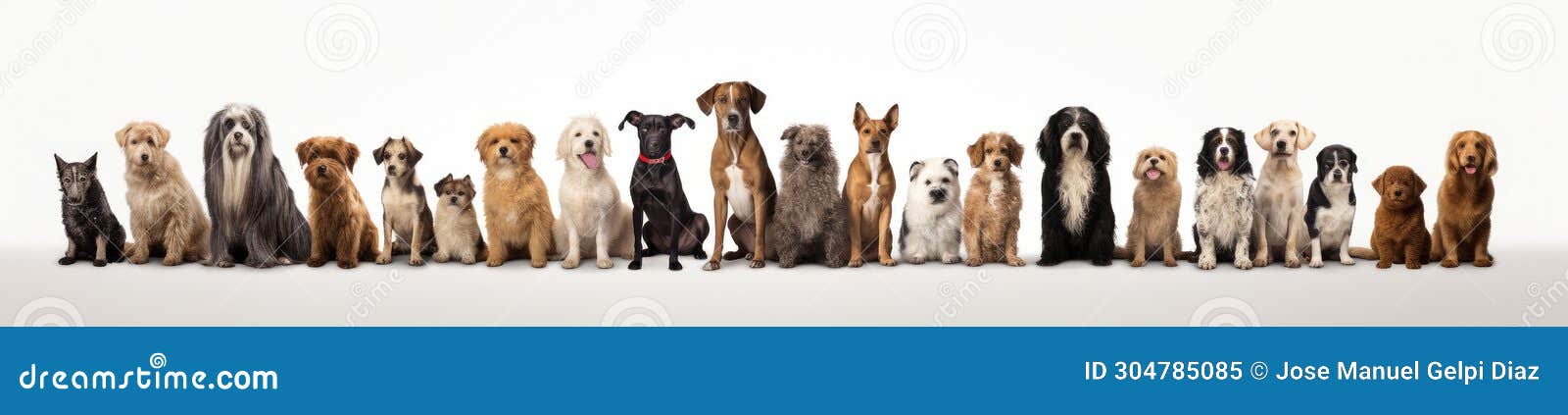 Diverse Canine Assembly: A Charming Line-Up Of Various Dog Breeds ...