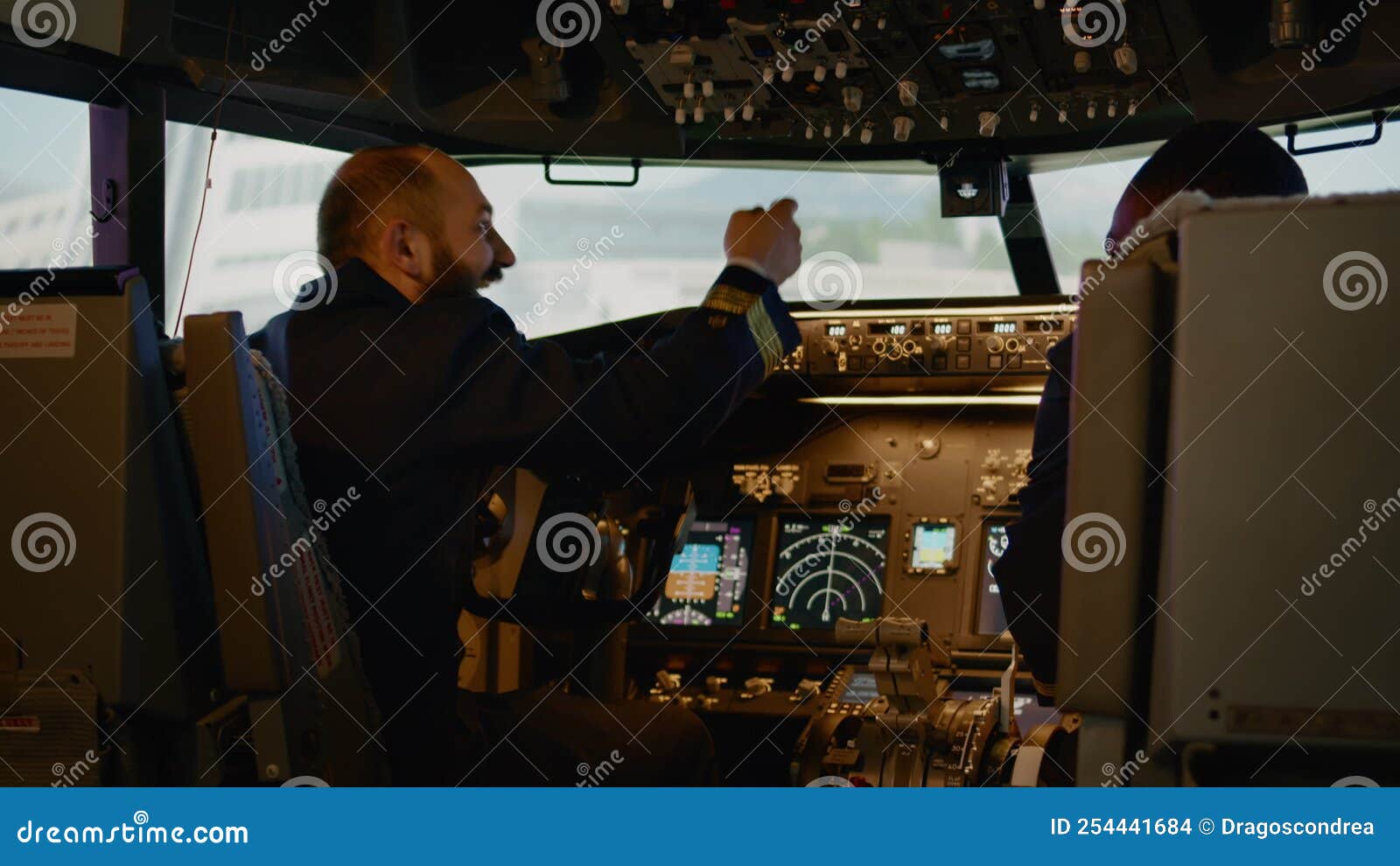 Diverse Captain and Copilot Switching Power Buttons To Fly Airplane ...