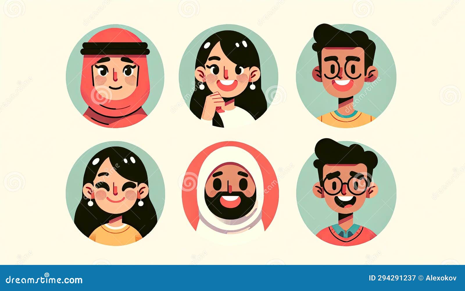 Diverse Cartoon Character Faces Set Inside Circles AI Generated Stock ...