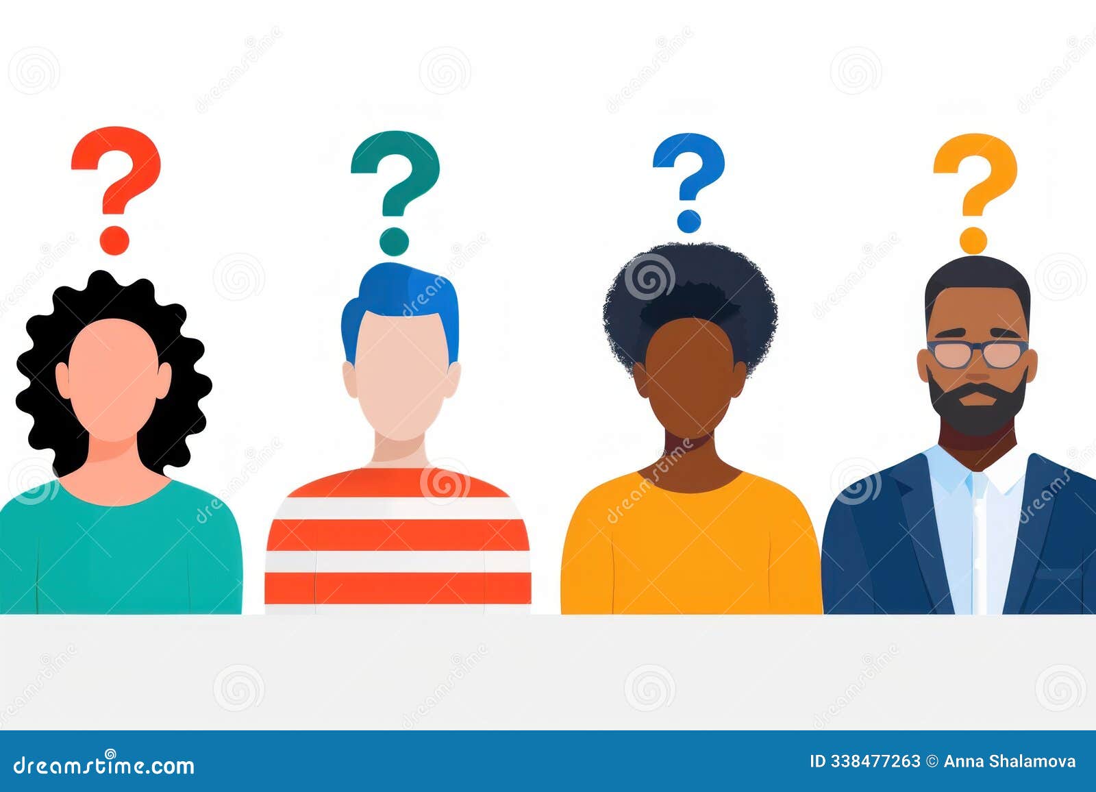 Diverse Characters with Question Marks Demonstrating Uncertainty in ...