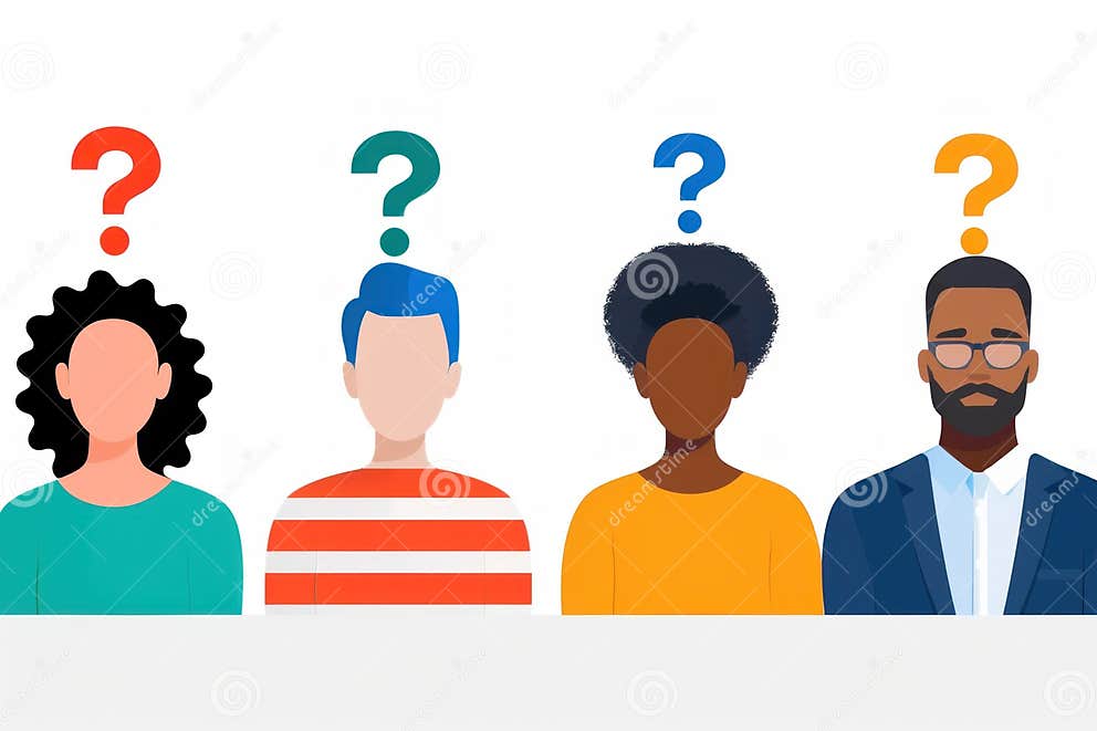 Diverse Characters with Question Marks Demonstrating Uncertainty in ...