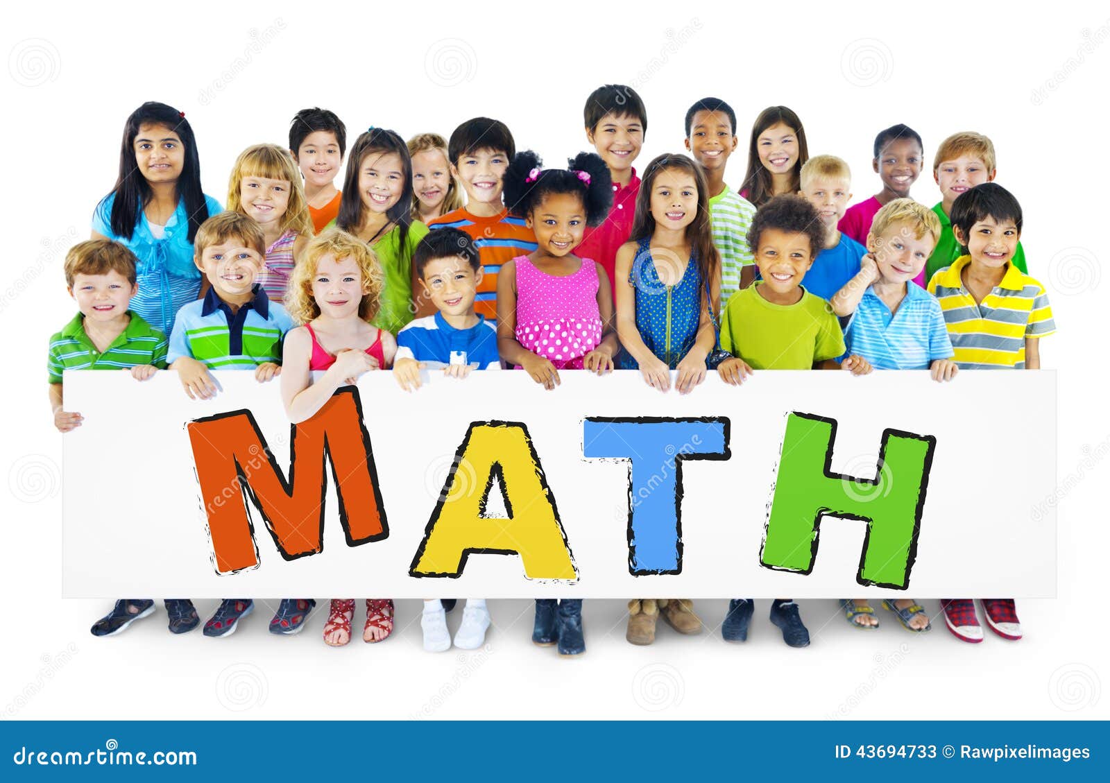 Diverse Cheerful Children Holding the Word Math Stock Image - Image of ...