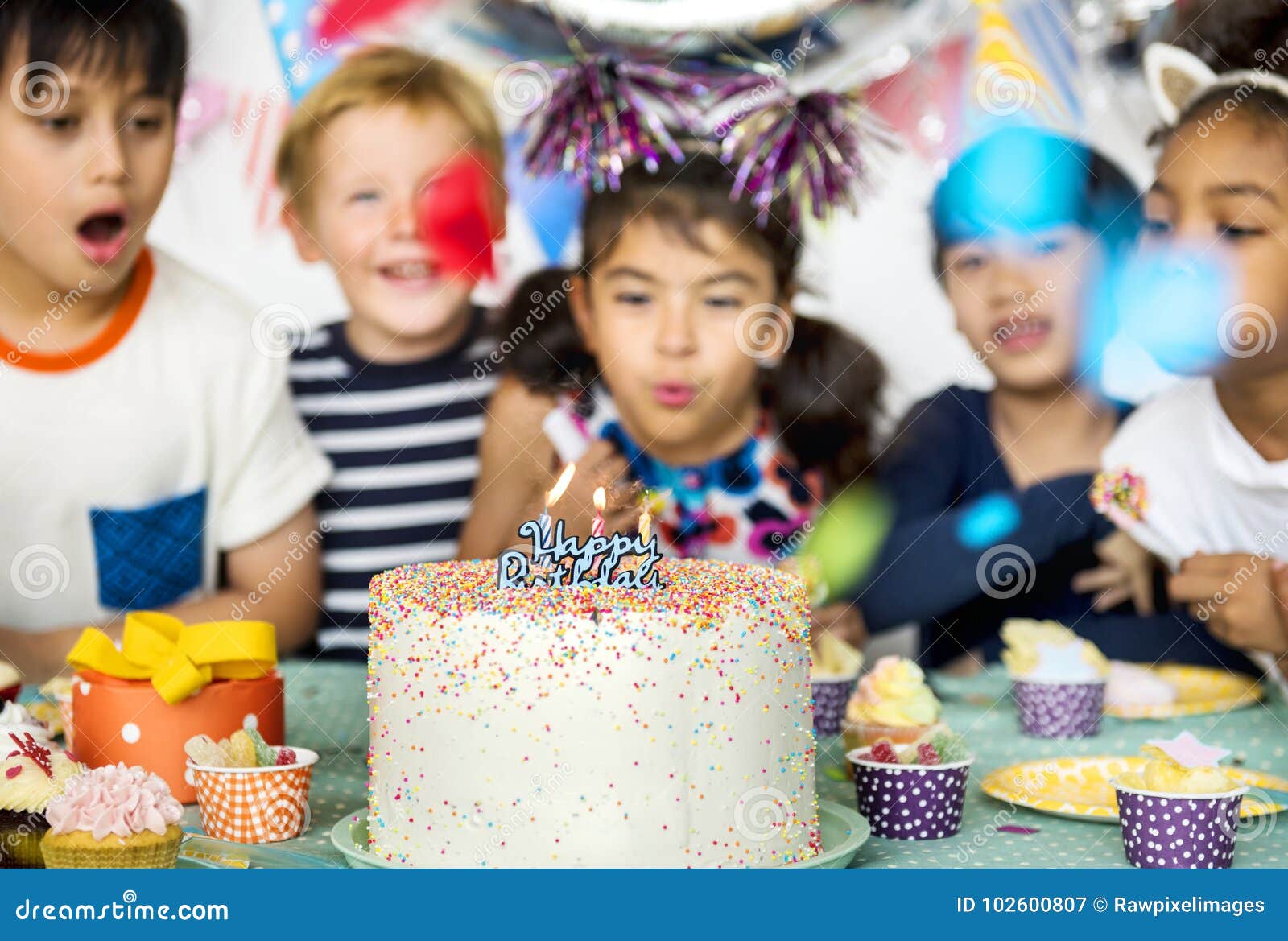 Diverse Children Celebrating Birthday Party Stock Image - Image of ...