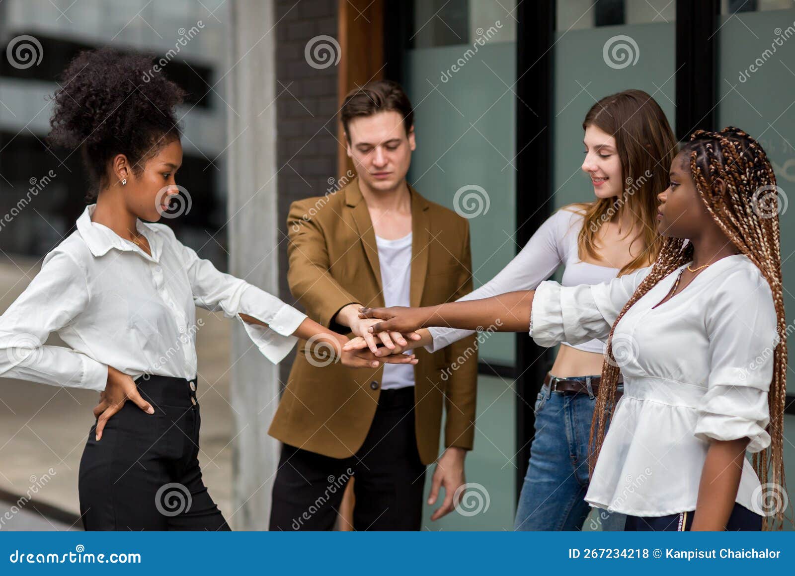 Diverse Colleagues Gather Putting Their Hands Together. Stack of Hands ...