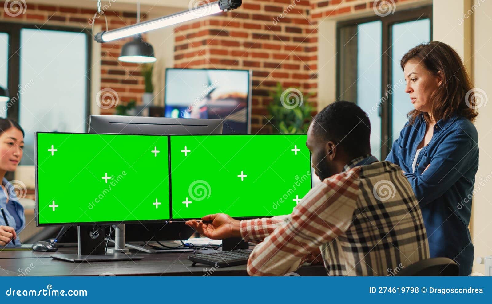 Diverse Colleagues Looking at Blank Greenscreen Template Stock Photo ...