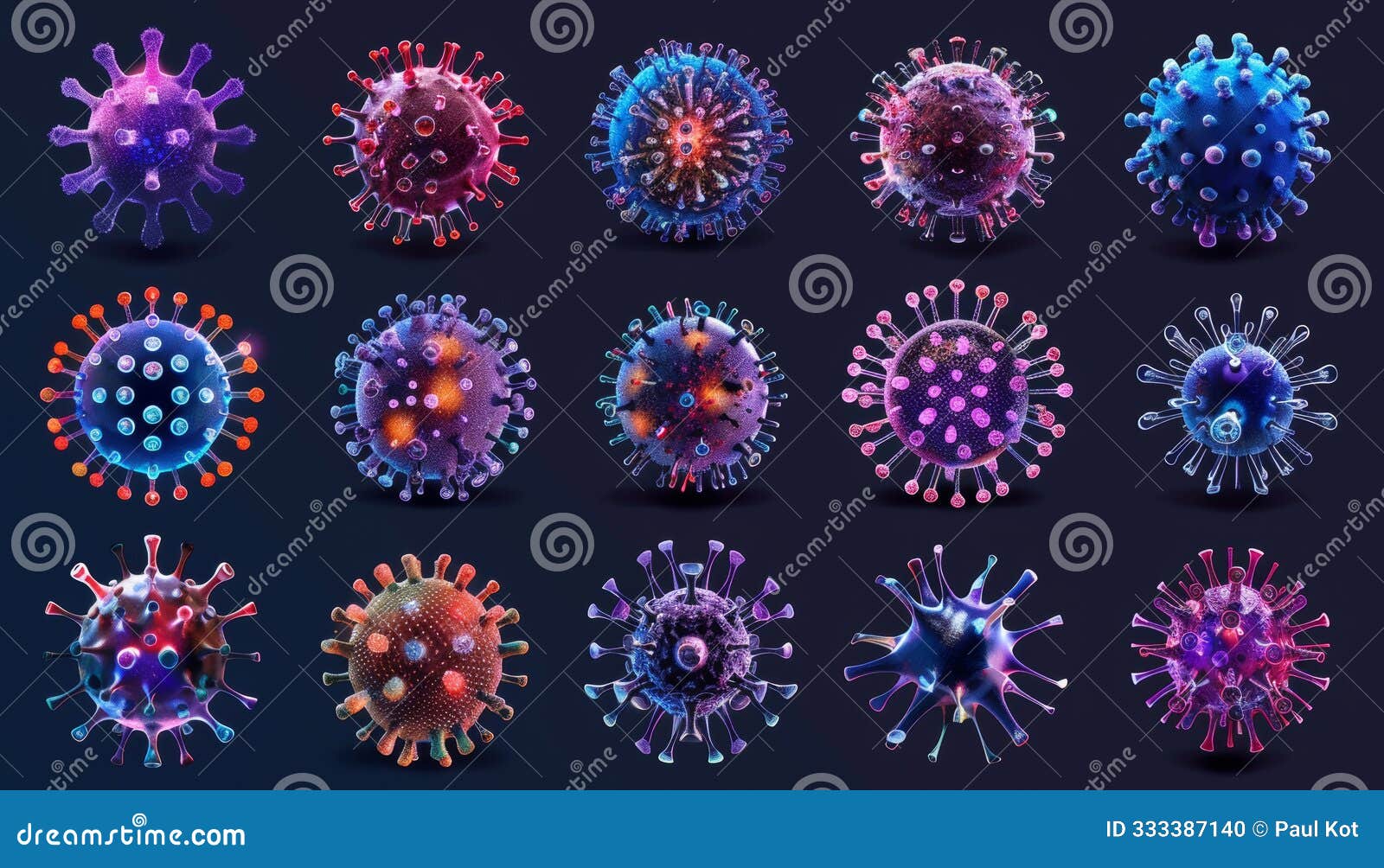 Collection Of Viruses Cartoon Bacteria Emoticon Character Vector ...