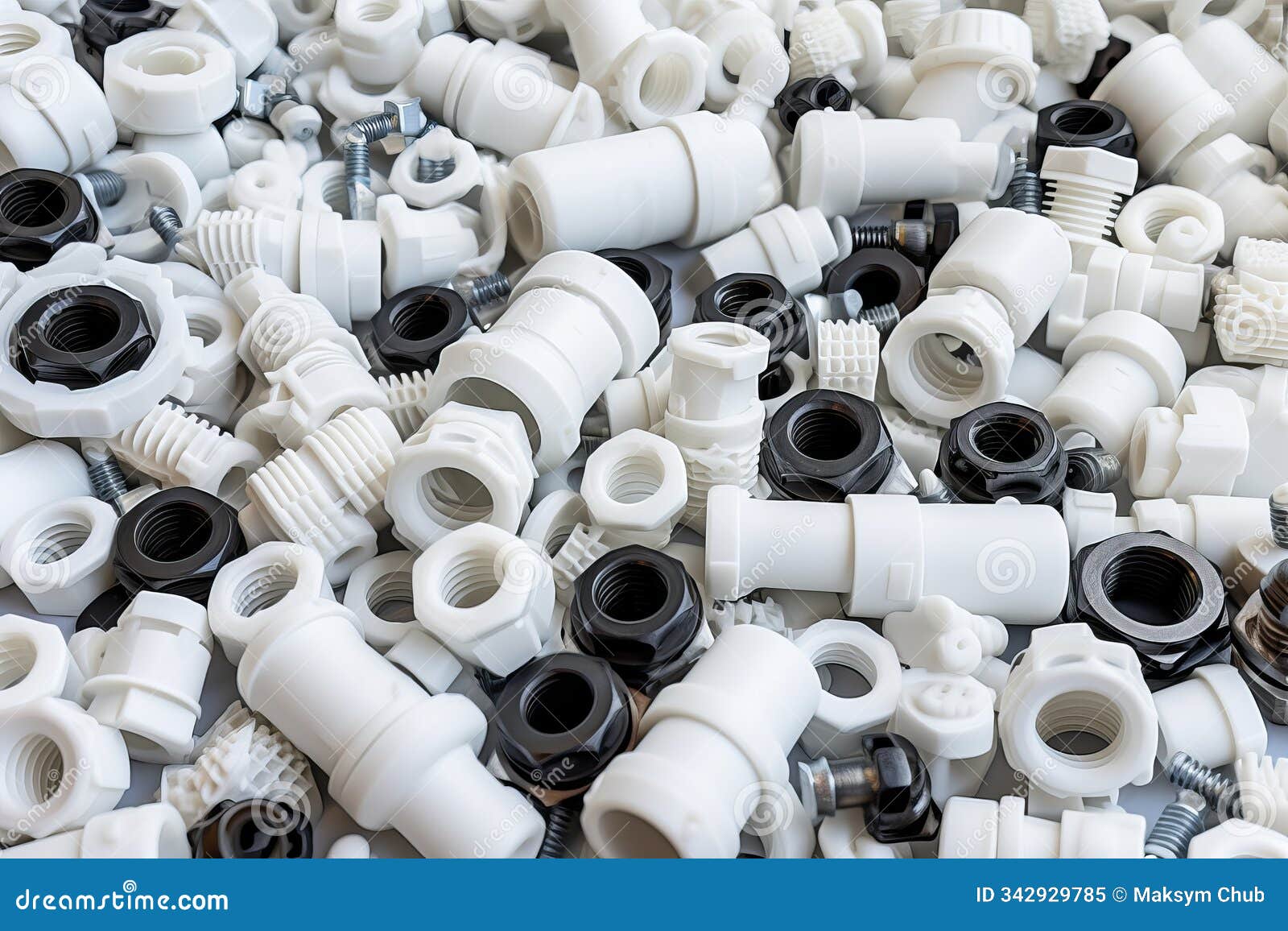 A Diverse Collection of Plastic and Metal Hardware Components Scattered ...