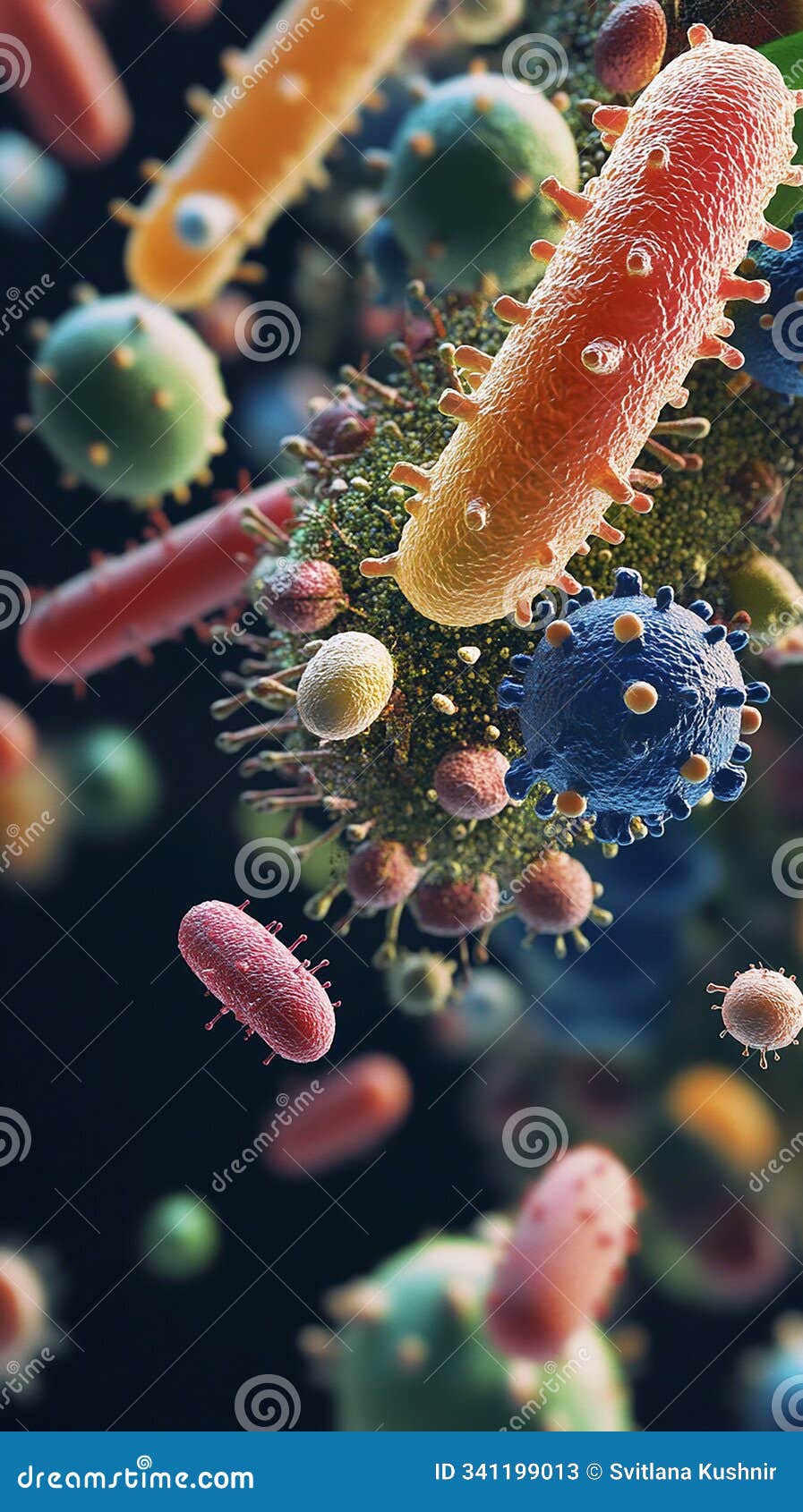 Diverse Colorful Microorganisms, Bacteria and Viruses. Unique Texture ...