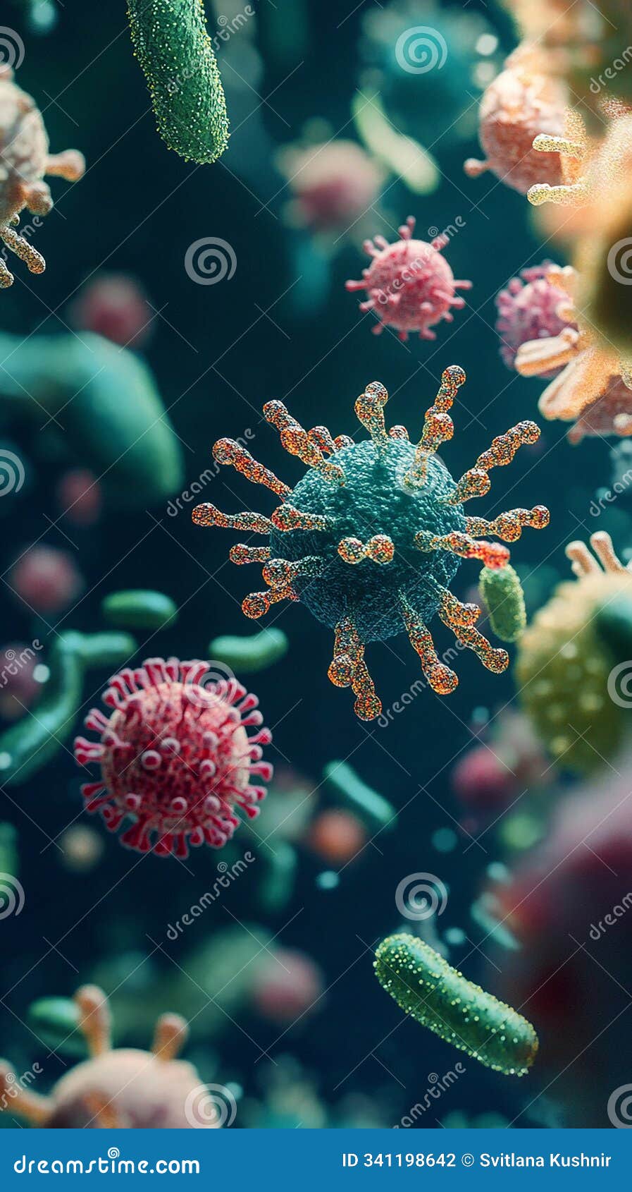 Diverse Colorful Microorganisms, Bacteria And Viruses. Unique Texture ...