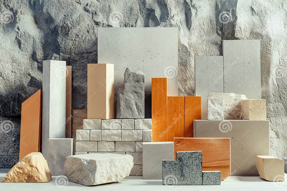 Diverse Construction Materials Arranged Creatively on a Countertop with ...
