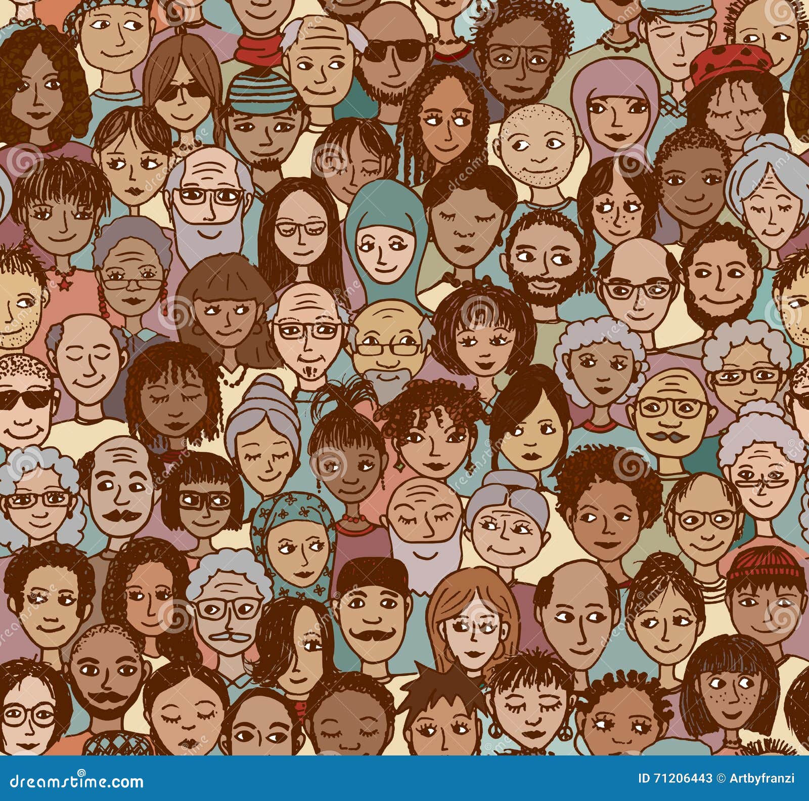 Diverse Crowd Of People In Black And White Vector Illustration ...