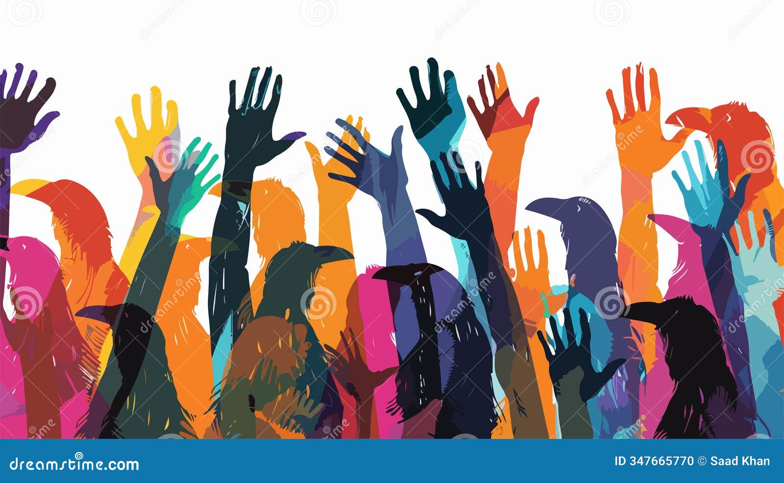 Diverse Crowds Celebrate Unity by Raising Hands - Abstract Conceptual Image Stock Illustration ...
