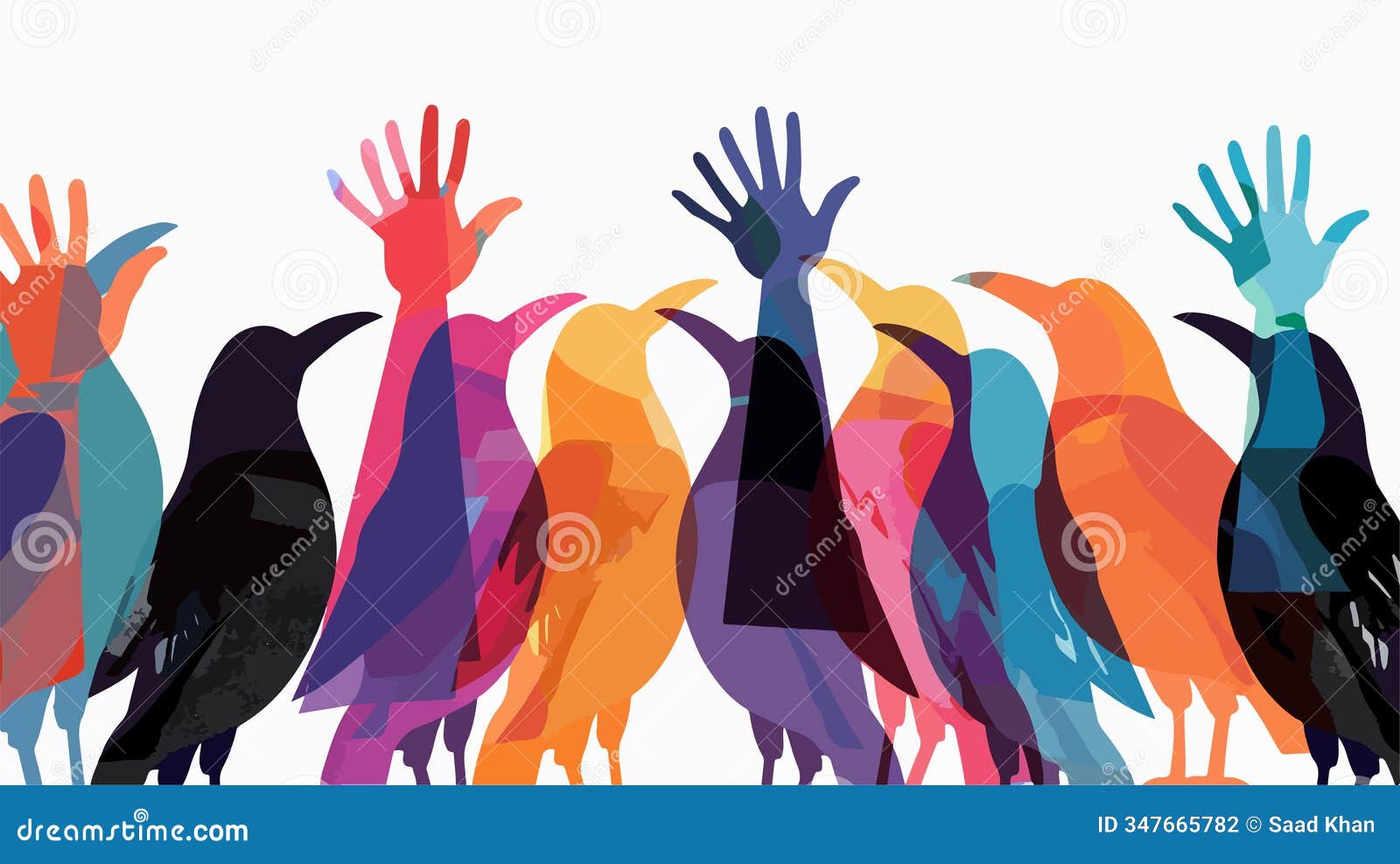 Diverse Crowds Celebrate Unity by Raising Hands - Abstract Conceptual ...
