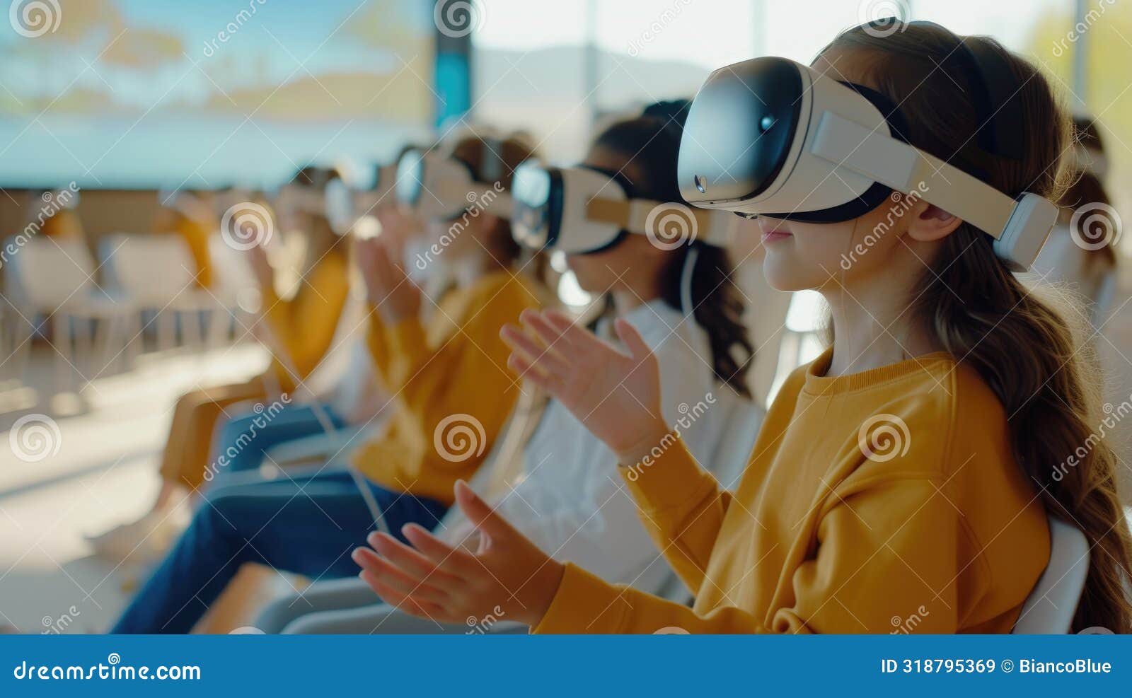 Cute Student Using Visual Reality Goggles while Learning about ...