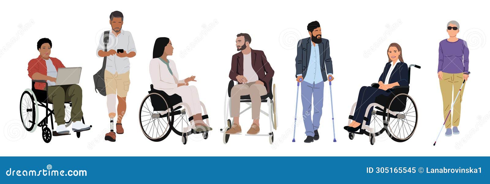 Diverse Disabled People Vector Set on White. Stock Illustration ...