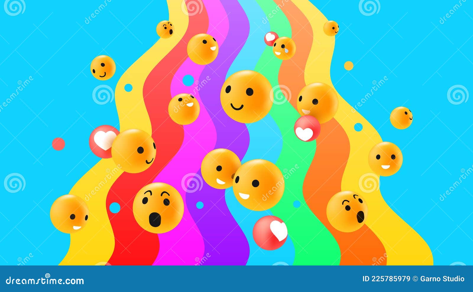Diverse Emoticon Reactions on Bright Rainbow Background Stock Vector ...