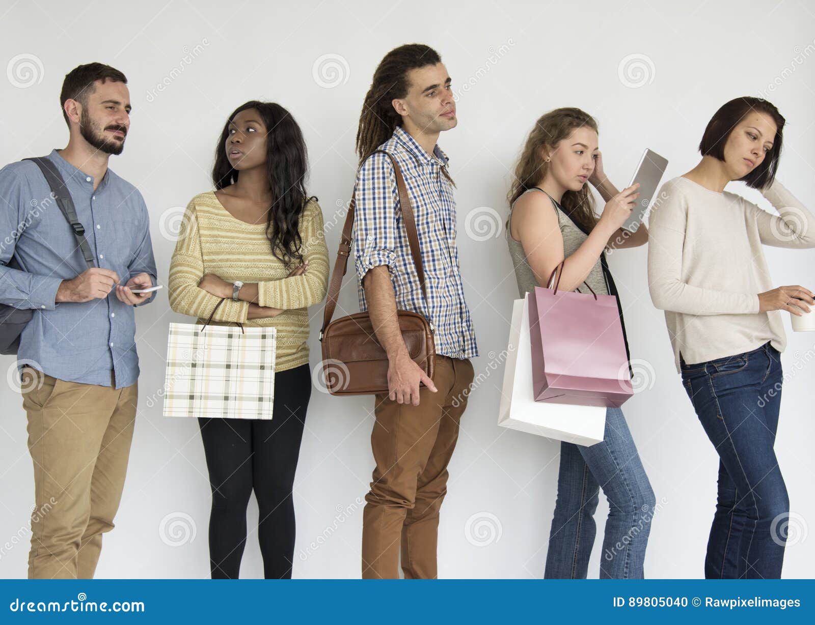Diverse Ethnic People in a Line Waiting Stock Photo - Image of together ...