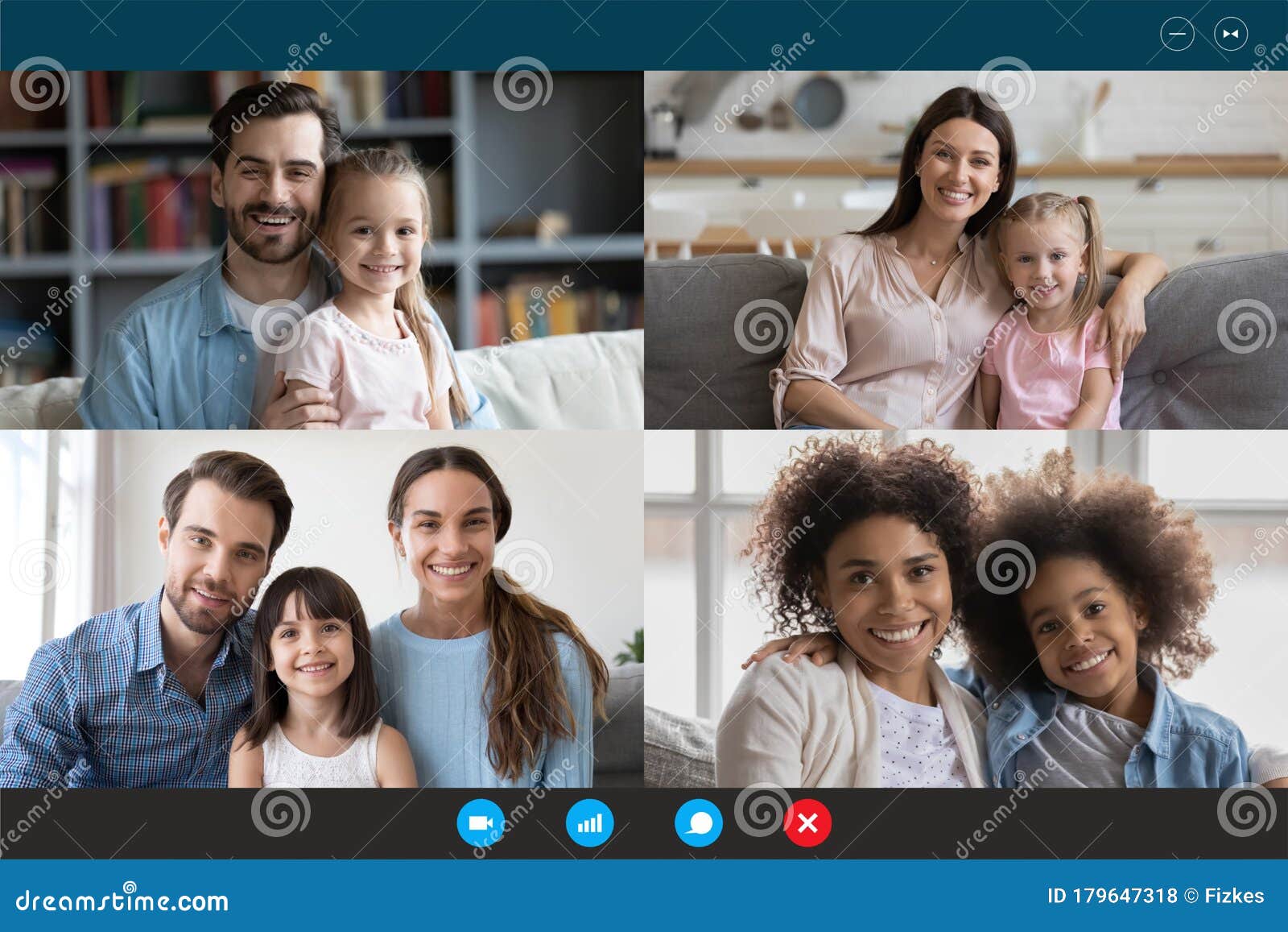 Diverse Families Involved in Video Conference Laptop Screen Webcam View ...