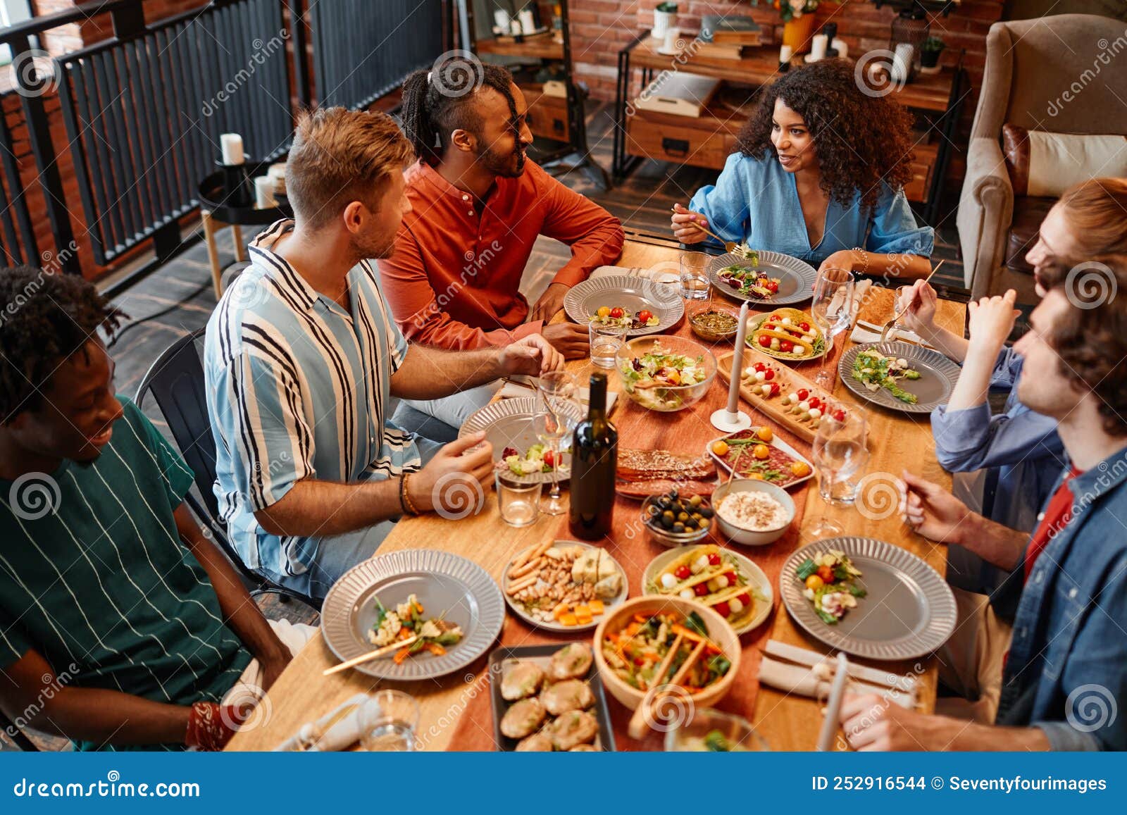 Diverse Friends Enjoying Dinner Party Stock Photo - Image of ...