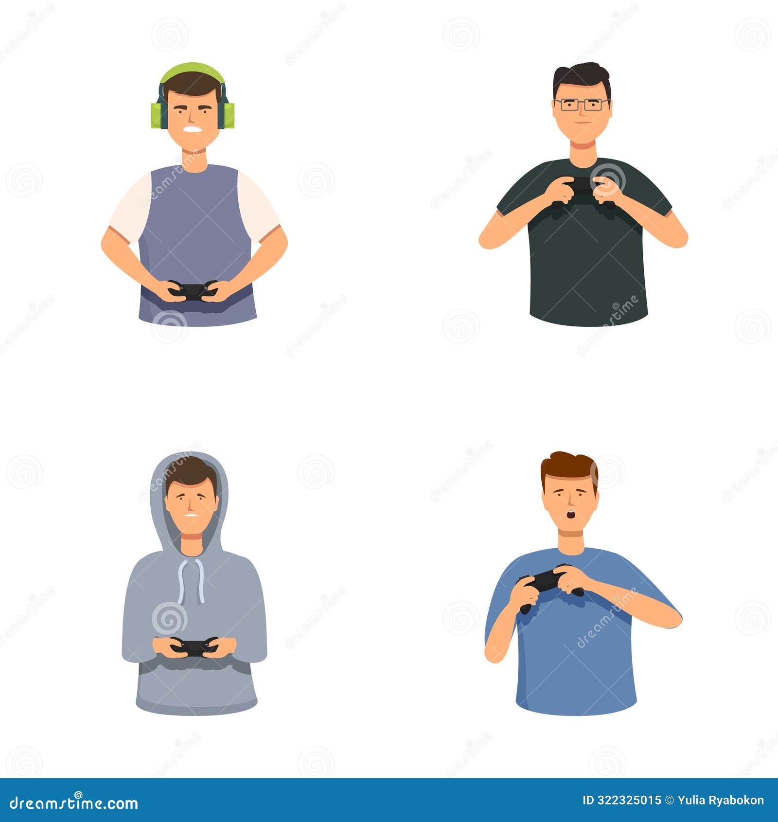 Diverse Gamers With Controllers Illustration Set Cartoon Vector ...