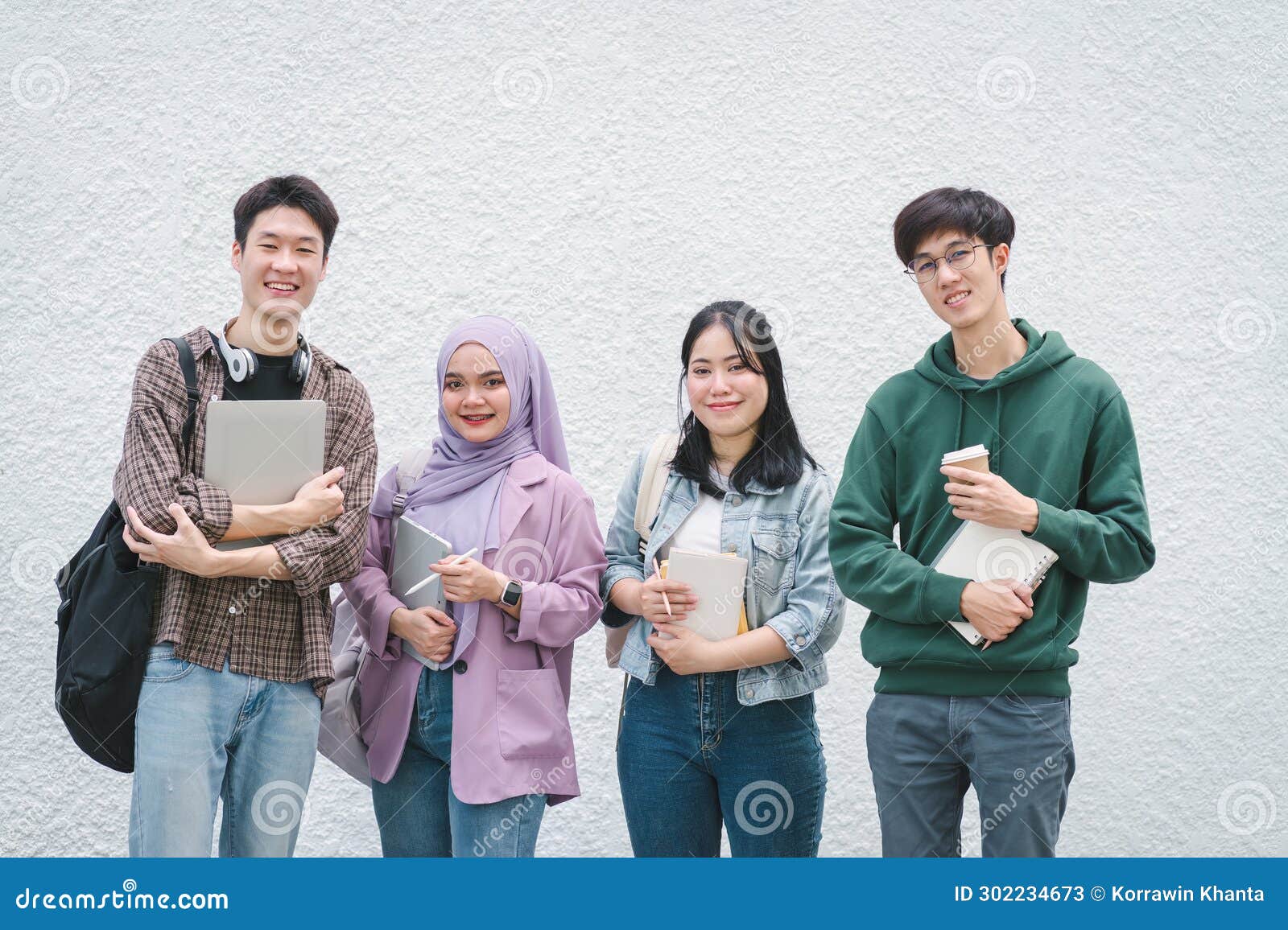 Diverse Group of Asian University Students Standing Together Outdoors ...