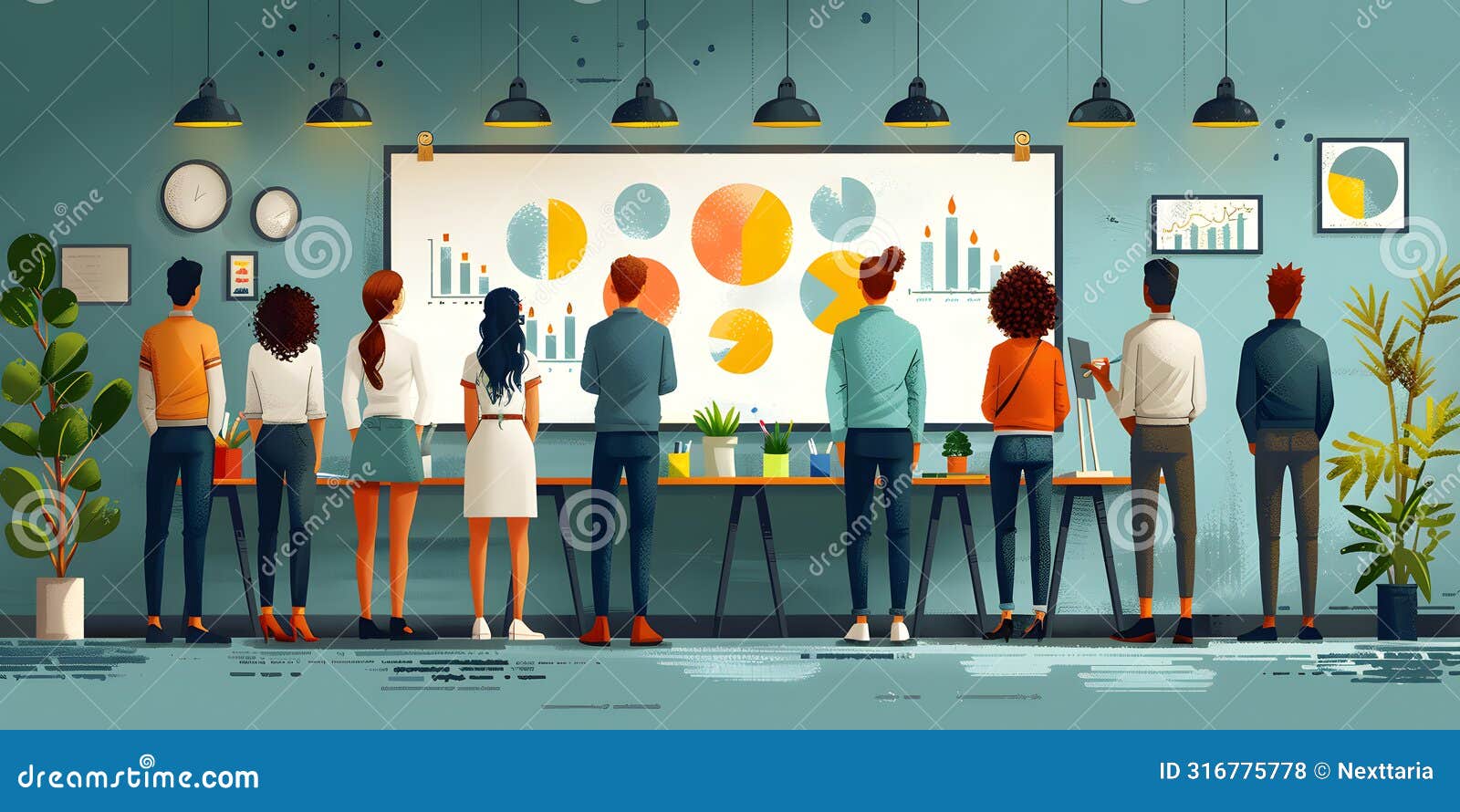 Diverse Group Brainstorming Ideas on Flip Chart Stock Illustration ...