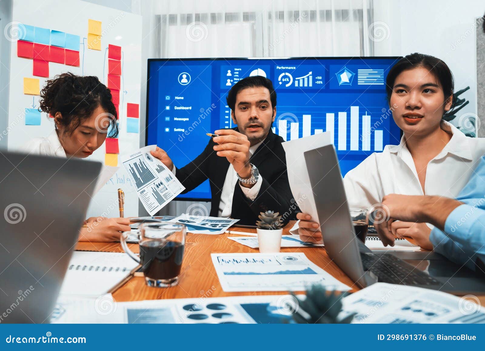 Group of Business Analyst Team Analyzing Financial Data Report ...