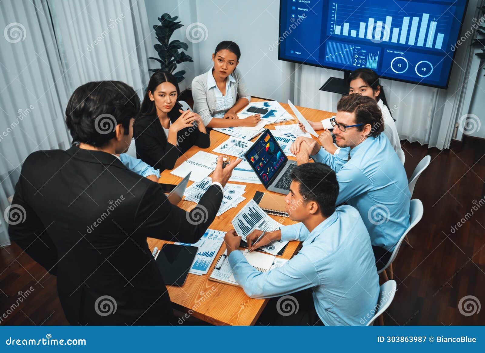 Group of Business Analyst Team Analyzing Financial Data Report ...