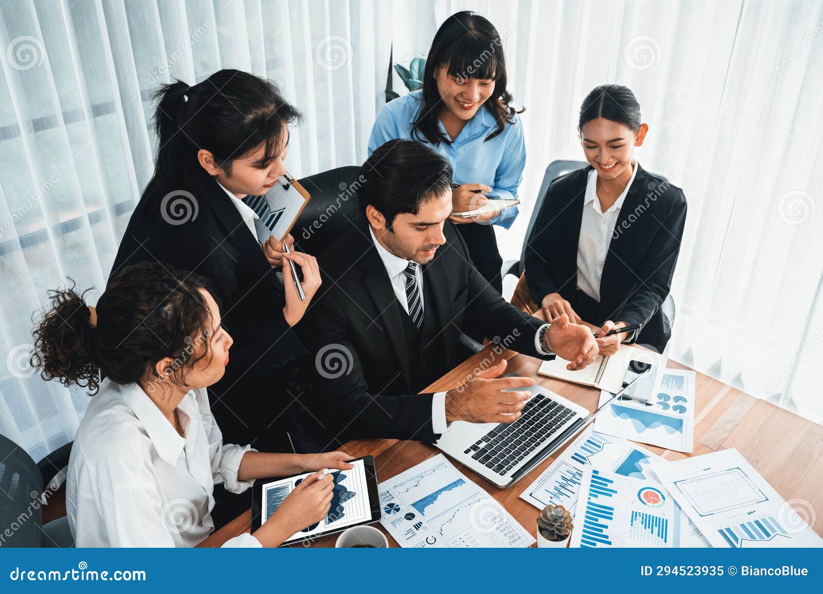 Group of Business Analyst Team Analyzing Financial Data Report ...