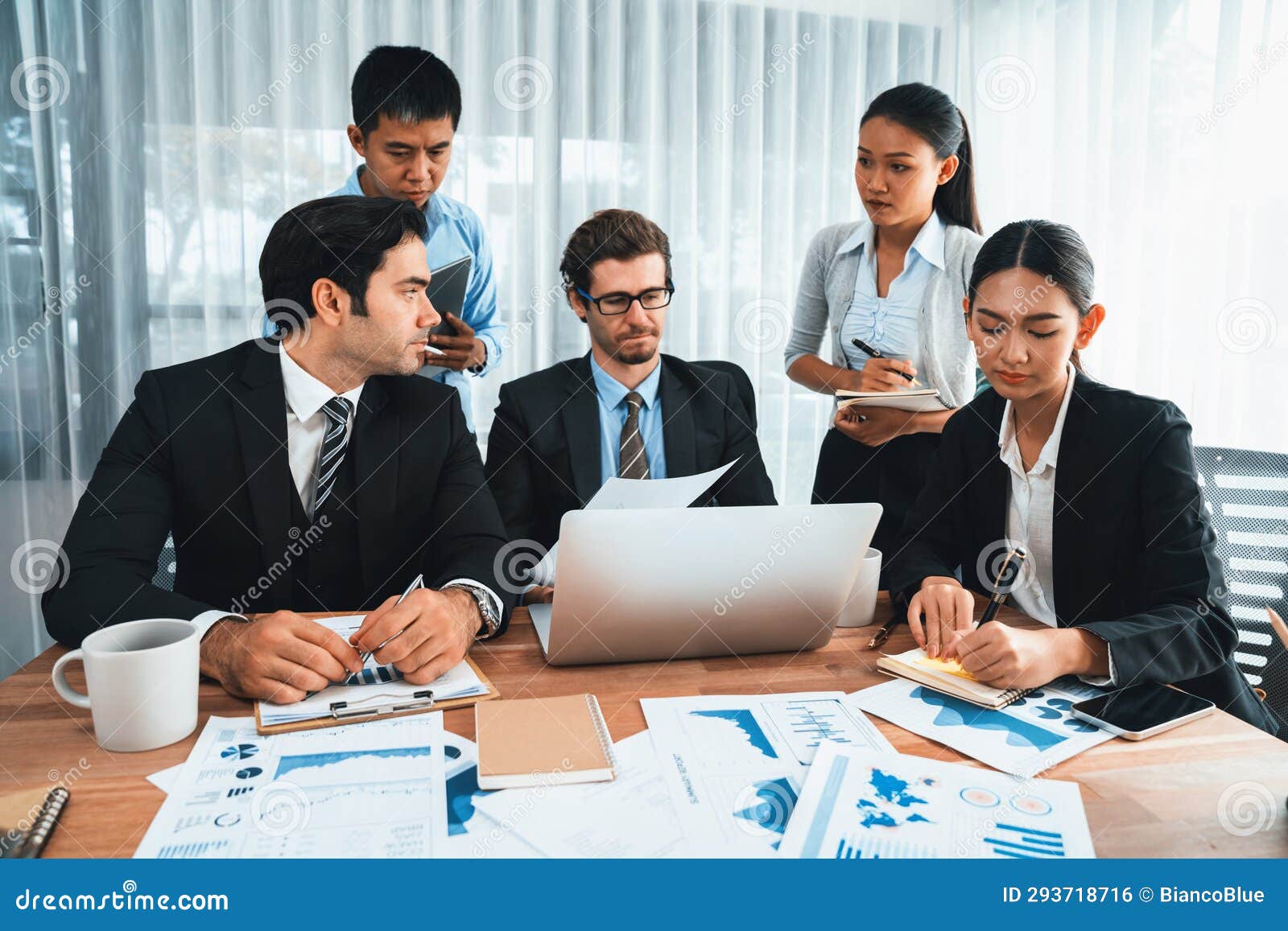 Group of Business Analyst Team Analyzing Financial Data Report ...