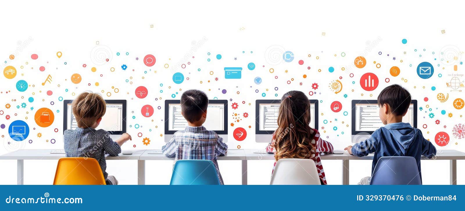 Diverse Group of Children Learning with Technology and Educational ...