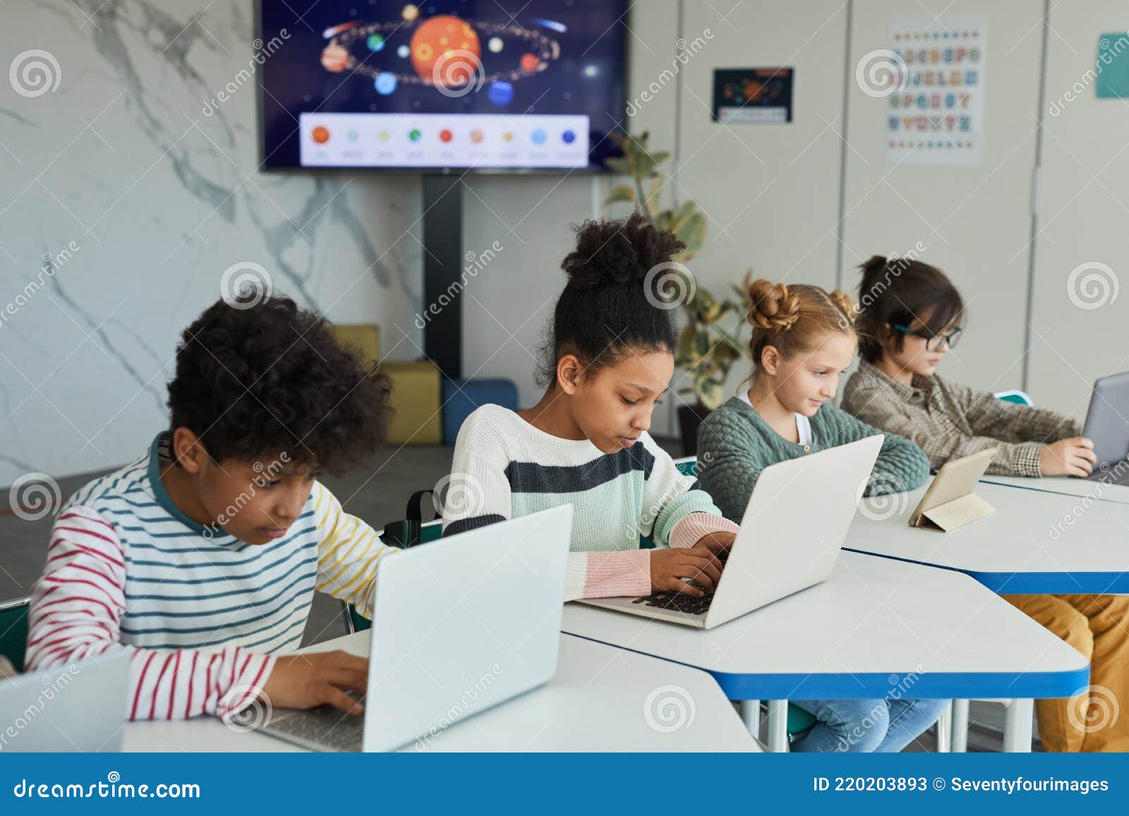 Group of Children Studying it in Class Stock Image - Image of learning ...