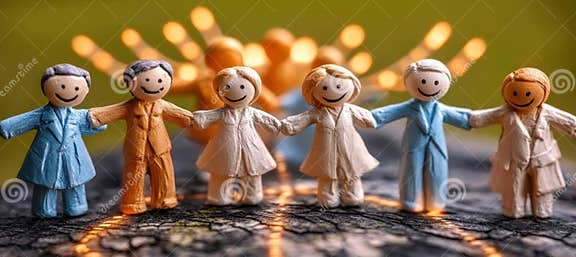 A Diverse Group of Clay Figurines Holding Hands, Symbolizing Unity ...