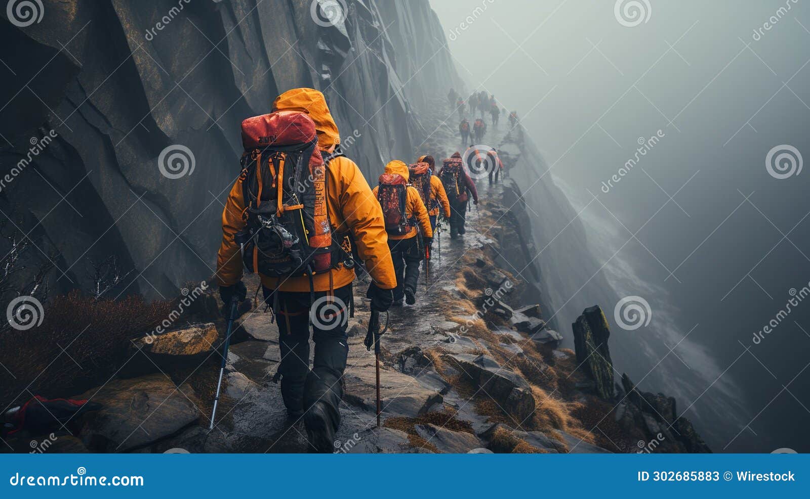 Diverse Group of Climbers Making Their Ascent Up the Rocky Steps of a ...
