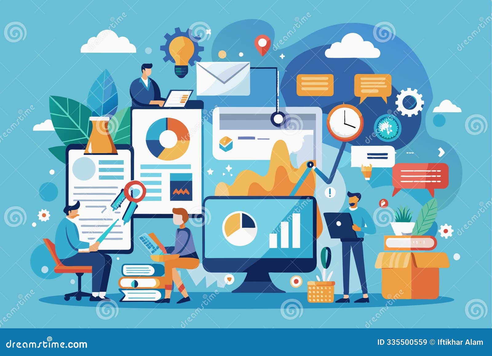 A Diverse Group Collaborates on Customizing a Flat Illustration for a ...