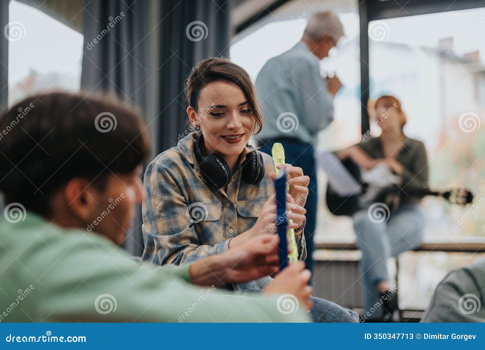 College Students Enjoying Interactive Music Class Experience Stock ...